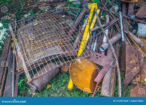 Old Metal Scrap On Scrap Heap Stock Photo Image Of Blue Detail 121401364