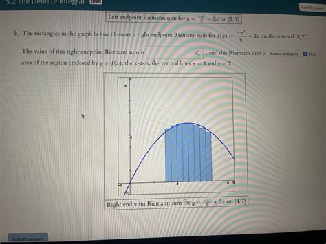 Solved Left Endpoint Riemann Sum For Y5−x22x On 37 B