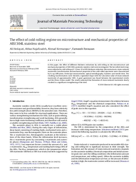 Pdf The Effect Of Cold Rolling Regime On Microstructure And