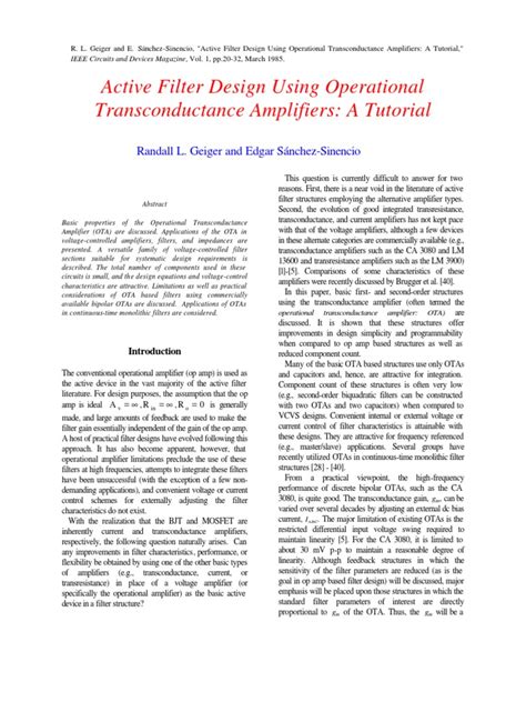 Pdf Active Filters Design Using Operational Transconductance Amplifierspdf Dokumentips