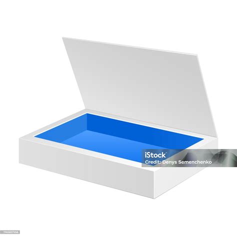 흰색 파란색 마분지 포장 상자를 열었습니다 선물 사탕 흰색 배경에 고립 디자인을 위한 준비 제품 포장 벡터 Eps10 모형에 대한 스톡 벡터 아트 및 기타 이미지 Istock