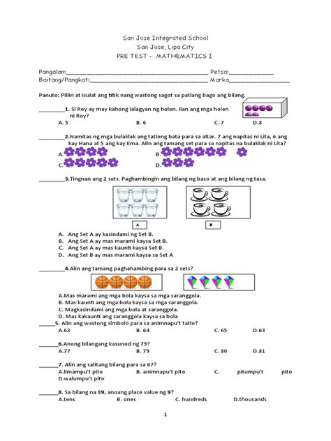 Pre Test Mathematics I Pdf