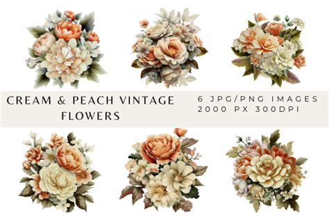 Cream And Peach Vintage Flowers Graphic By Awkwardannies · Creative Fabrica