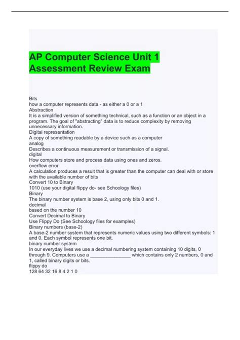 Ap Computer Science Unit 1 Assessment Review Exam Questions And Answers Ap Computer Science