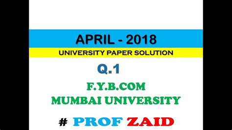 Fybcom Sem 1 Math April 2018 Q1 Shares And Mutual Funds Prof Zaid Youtube