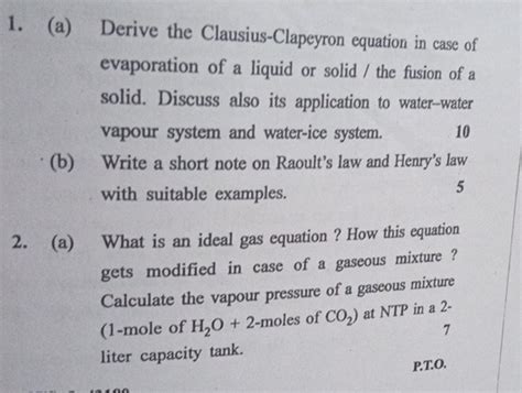 1 A ﻿derive The Clausius Clapeyron Equation In Case