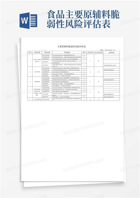 食品主要原辅料脆弱性风险评估表word模板下载编号lrkeybgd熊猫办公