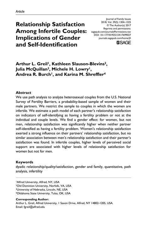 Pdf Relationship Satisfaction Among Infertile Couples Implications Of Gender And Self