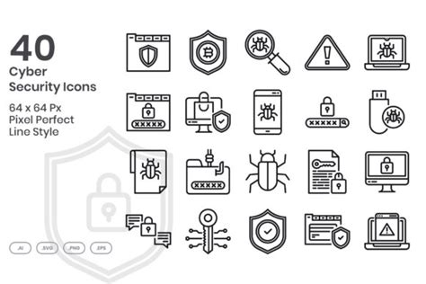40 Cyber Security Icons Line Graphic By Kmgdesignid · Creative Fabrica
