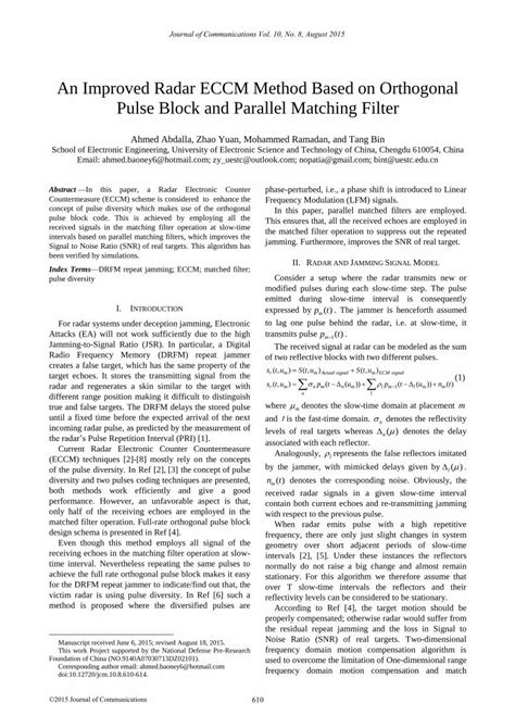 Pdf An Improved Radar Eccm Method Based On Orthogonal Improved