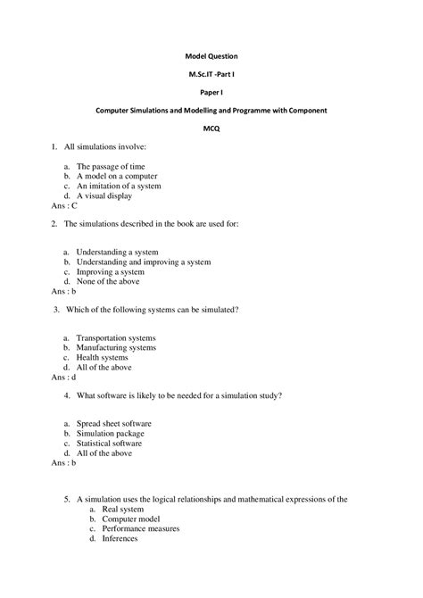 Computer Simulations And Modelling And Programme With Component Docsity