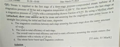 Solved Stagnation Pressure Of 50bar ﻿ And A Stagnation