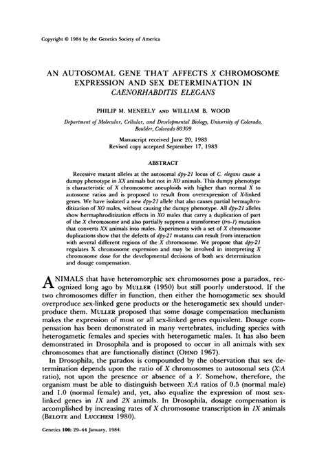 Pdf An Autosomal Gene That Affects X Chromosome Expression And Sex
