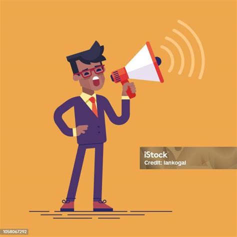 확성기를 들고와 그것에 소리 정식 소송에서 실업 한 아프리카계 미국인가 만화 문자물러나와 매니저입니다 비즈니스 개념입니다 벡터 평면 디자인 일러스트입니다 경영자에 대한 스톡
