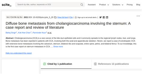 Diffuse Bone Metastasis From Cholangiocarcinoma Involving The Sternum A Case Report And Review