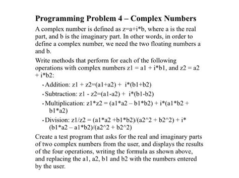 Solved Programming Problem 4 Complex Numbers A Complex
