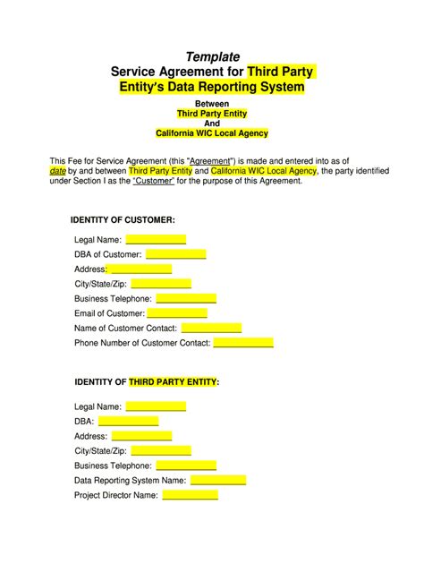 Fillable Online Cdph Ca Template Service Agreement For Third Party