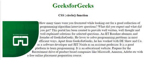 CSS Circle Function GeeksforGeeks CSS Circle Function GeeksforGeeks