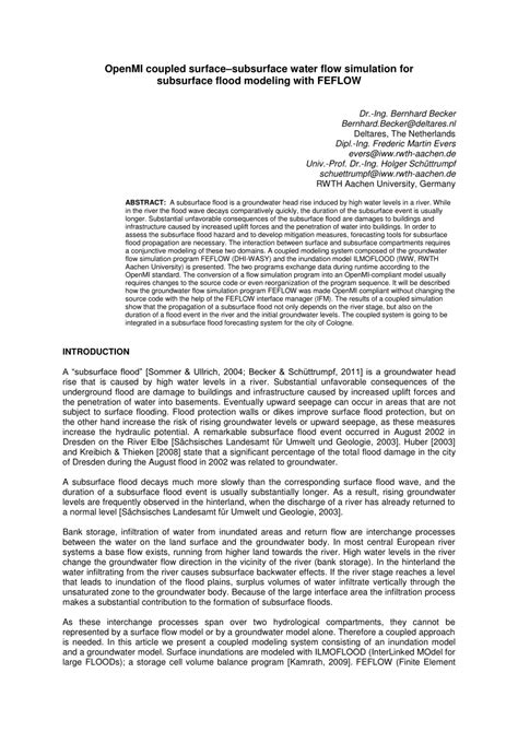 Pdf Openmi Coupled Surfacesubsurface Water Flow Simulation For