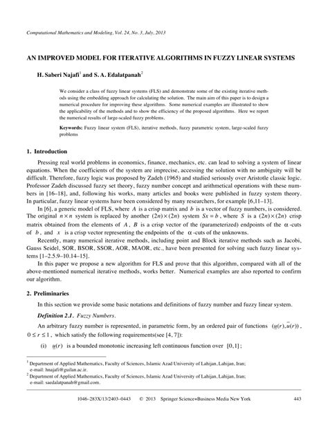 Pdf An Improved Model For Iterative Algorithms In Fuzzy Linear Systems