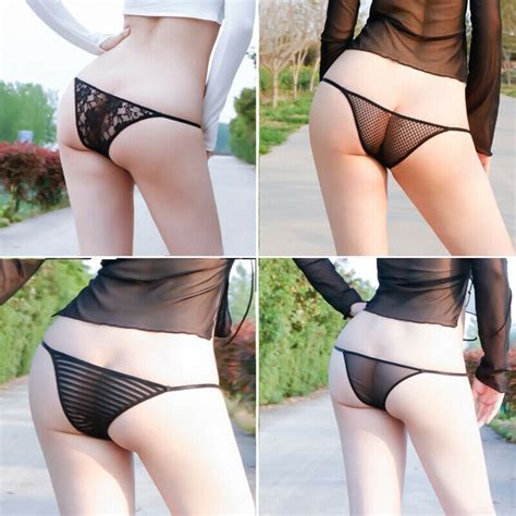 Cm Womens See Through Mini Thongs Lace Mesh Sheer G String Ultra Thin