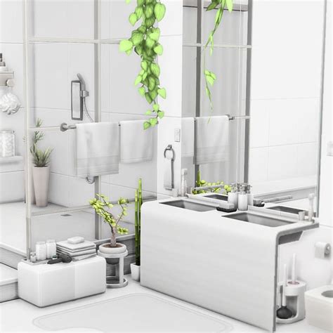 Monochromatic Bathroom Using Clutters From The New Kit 🤍🌿 Rsims4