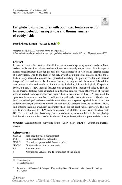 Earlylate Fusion Structures With Optimized Feature Selection For Weed