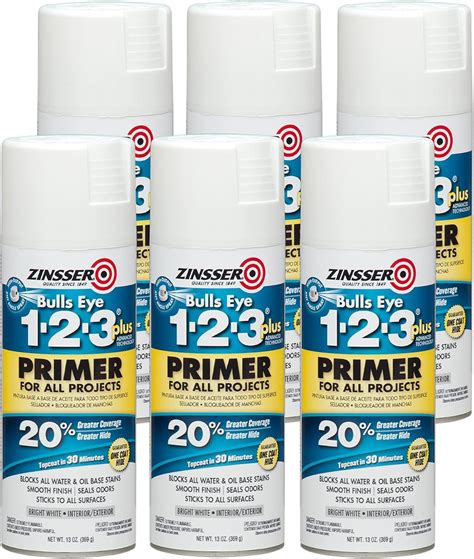 Zinsser 272479 6pk Bulls Eye 1 2 3 Plus Spray Primer 13 Oz White 6