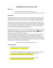 Limiting Reactant And Percent Yield Pdf Limiting Reactant And Percent Lab Objectives Learn