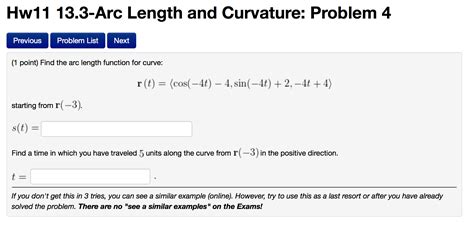Solved Find The Arc Length Function For Curve R T