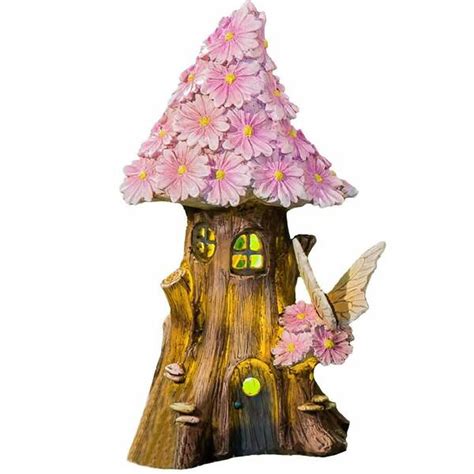 Hunnykome Light In Integrated LED Solar Powered Tree House With Pink Flower Roof SHS G M