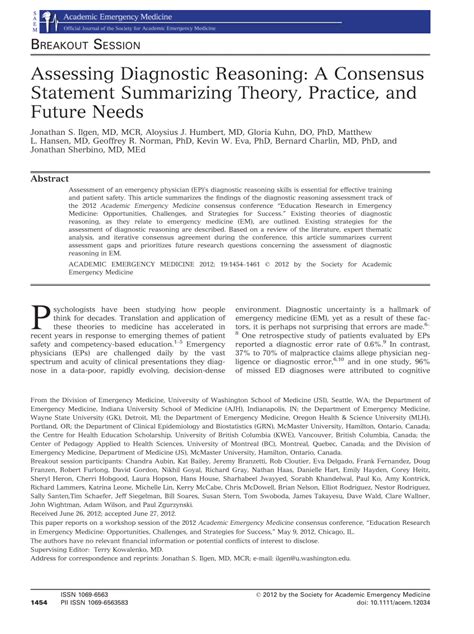 Pdf Assessing Diagnostic Reasoning A Consensus Statement Summarizing
