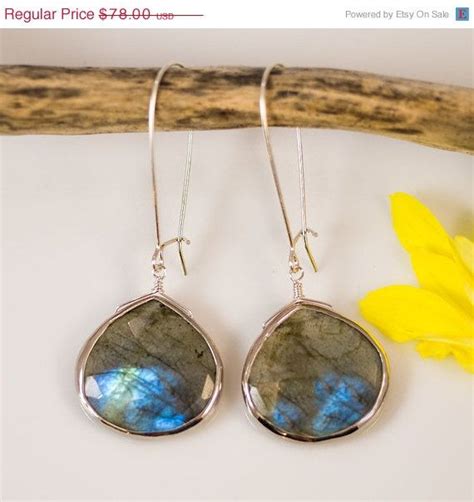 Modern Labradorite Earrings Long Drop Earrings Sterling Silver