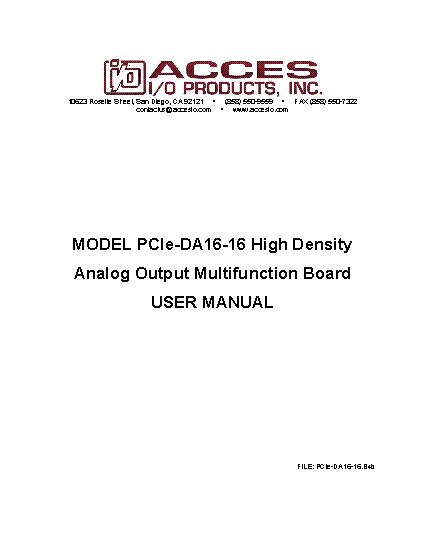 PCIe DA12 16 Datasheet 16 Channel 12 Bit Analog Output PCIe Card Description