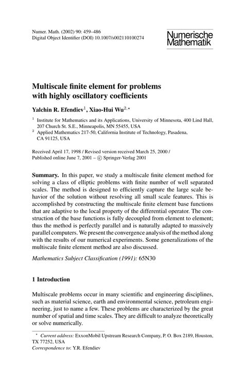 Pdf Multiscale Finite Element For Problems With Highly Oscillatory Coefficient