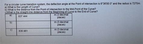 Solved For A Circular Curve Transition System The