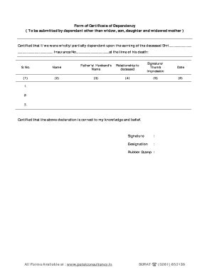 Dependent Certificate Format Fill Online Printable Fillable Blank PdfFiller