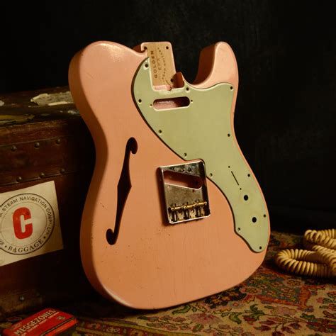 Shell Pink Thinline Body And Grey Mint Pickguard Ge0454 Golden Era Aged