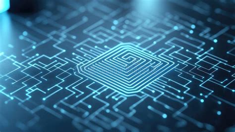 Futuristic Circuit Board Design Featuring A Complex Microchip Pattern In Glowing Blue Tones