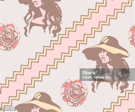 벡터 배경 손으로 패션 모델과 이국적인 그린 손으로 그린 잉크 일러스트 벡터 패턴입니다 섬유 천 벽지 스크랩북 인쇄 개념에 대한 스톡 벡터 아트 및 기타 이미지 Istock