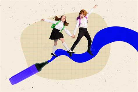 Composite Photo Collage Of Two Happy Classmates Redhead Girl Boy Walk