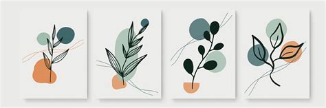 열대 잎이있는 최소한의 보헤미안 스타일로 포스터 세트 단풍 라인 아트 드로잉현대 추상벽 장식 보헤미안 추상 미술 디자인 컬렉션
