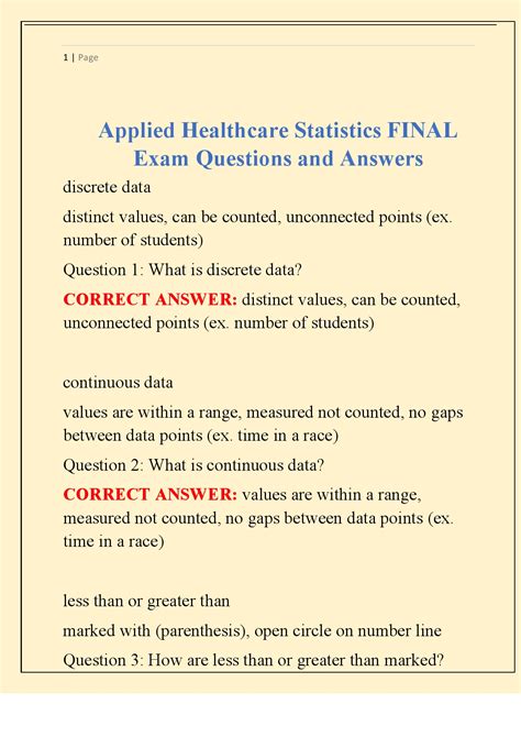 Applied Healthcare Statistics Final Exam Questions And Answers