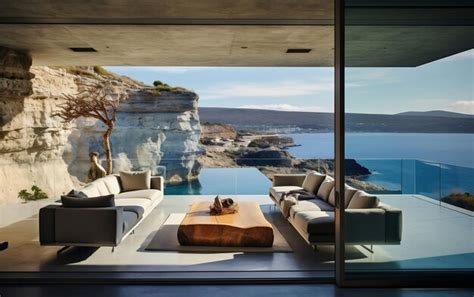 Premium Ai Image Modern House Terrace With Panoramic Opened Windows
