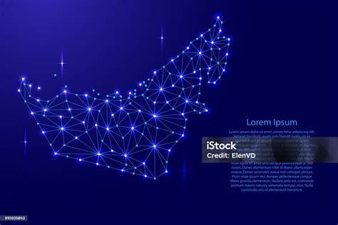 아랍 에미리트 연방 지도 다각형 모자이크 라인 네트워크 광선 및 벡터 일러스트 레이 션의 공간 별 0명에 대한 스톡 벡터 아트