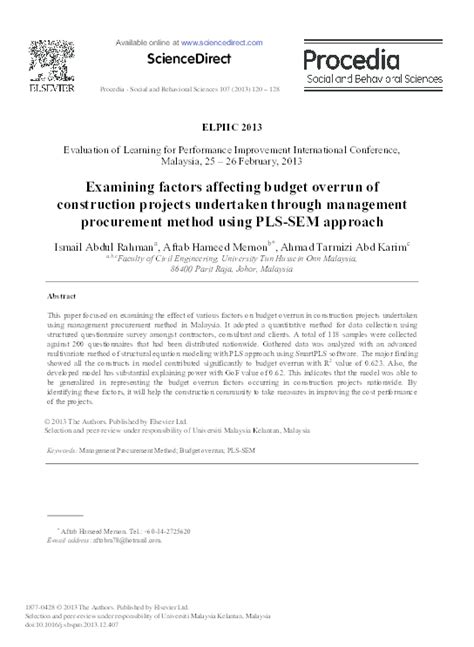 Pdf Examining Factors Affecting Budget Overrun Of Construction Projects Undertaken Through