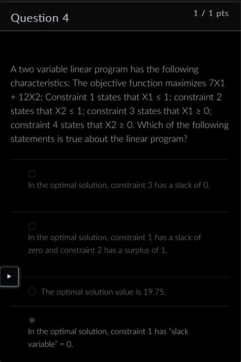 solved a two variable linear program has the following