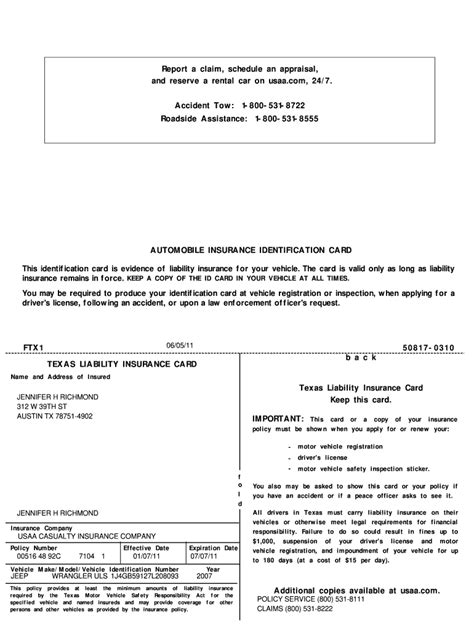 Usaa Insurance Card Fill Online Printable Fillable Blank Pdffiller