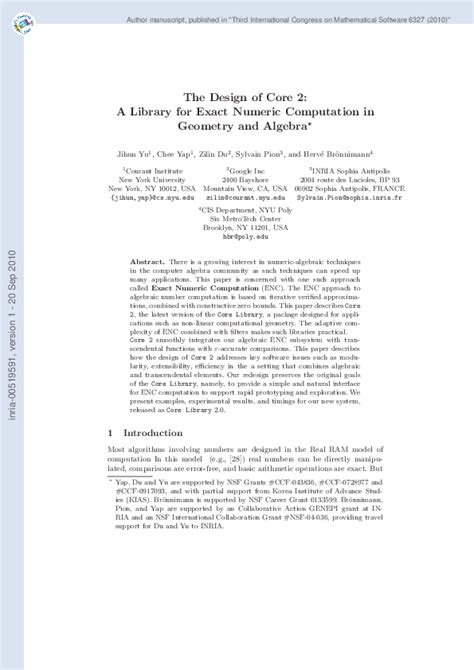 Pdf The Design Of Core 2 A Library For Exact Numeric Computation In