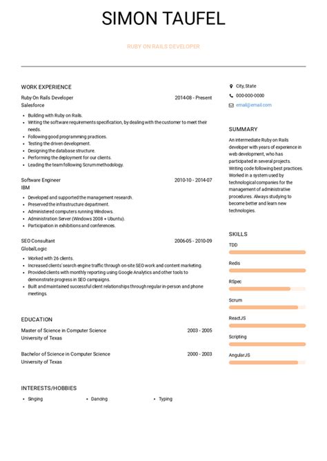 Ruby On Rails Developer Resume Samples And Templates VisualCV